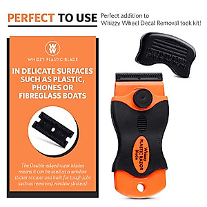 Whizzy Wheel Multi-Purpose Plastic Razor Blades Scraper, 10 Double Edged Plastic Blades - Car Decal Remover and Sticker Remover Tool, Ideal for Car Vinyl, Decal & Tint Removal | Plastic Scraper Tool