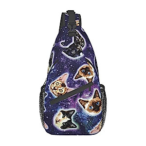 Fashion Sling Backpack, Daypack, Galaxy Cats Heads Art Crossbody Rope Chest Rucksack, Tote Bags, Gym Bags Sack Daypack Outdoor Backpack for Man Women Lady Girl Teens