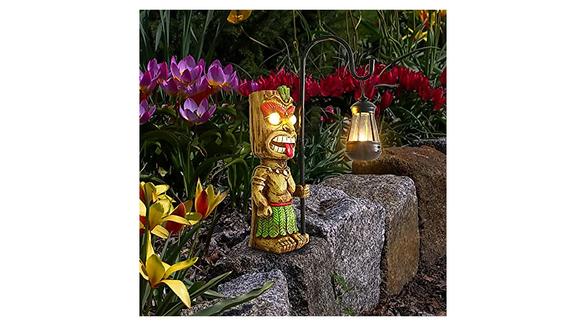 Tiki Decor Garden Statue with Solar Lights - Tropical Outdoor Decor