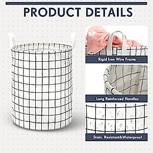 Nuogo 8 Pieces Freestanding Laundry Basket Round Collapsible Organizer Basket Cotton Linen Washable Laundry Hamper Waterproof Laundry Room Organization Large Storage Bins for Kids Toy Room Nursery