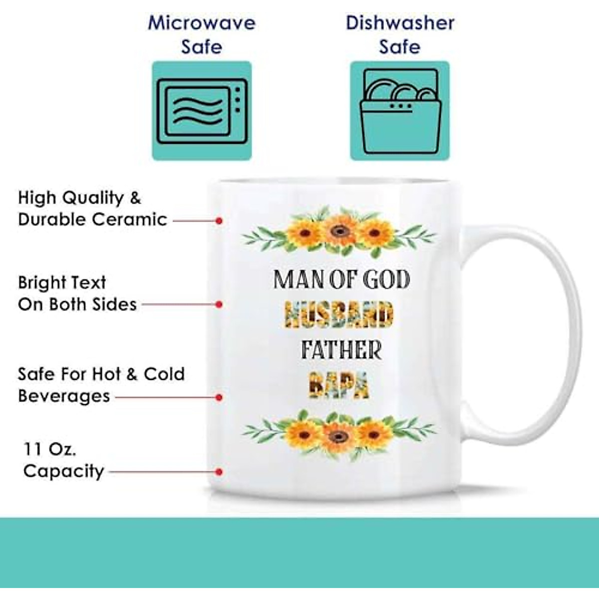 Unique Christian Gift for Husband and Father - Prayers - Navy Multicolor Unisex Sweat - 11 Oz White Ceramic Coffee Mug