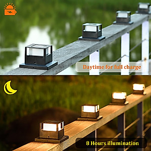 MAGGIFT 4 Pack Solar Post Lights, 20 Lumen Outdoor Warm White High Brightness SMD LED Lighting Solar Powered Cap Light, Fits 4x4, 5x5 or 6x6 Wooden Posts, Waterproof for Yard Fence Deck or Patio