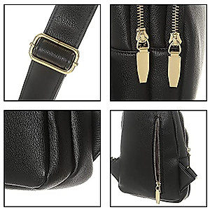 INICAT Small Crossbody Sling Bag Faux Leather Fanny Packs Purses for Women Teen Girls(Style 3-Black)