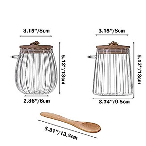 WEIRUIFANZHI 2 Pack Small Glass Coffee Jars set Canister with Bamboo Lid&spoon Petal Decorative Container with Metal Handle&scoop Airtight Storage jar Easy to Grasp for Nuts,Tea,Candy,Cookies(23.7OZ)
