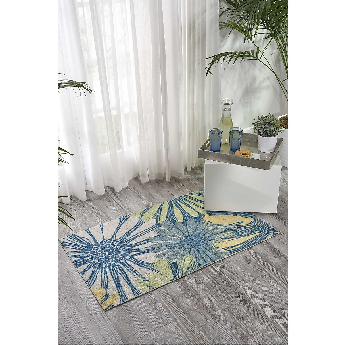 Nourison Home & Garden Indoor/Outdoor Blue 2'3" x 3'9" Area -Rug, Easy -Cleaning, Non Shedding, Bed Room, Living Room, Dining Room, Kitchen (2x4)