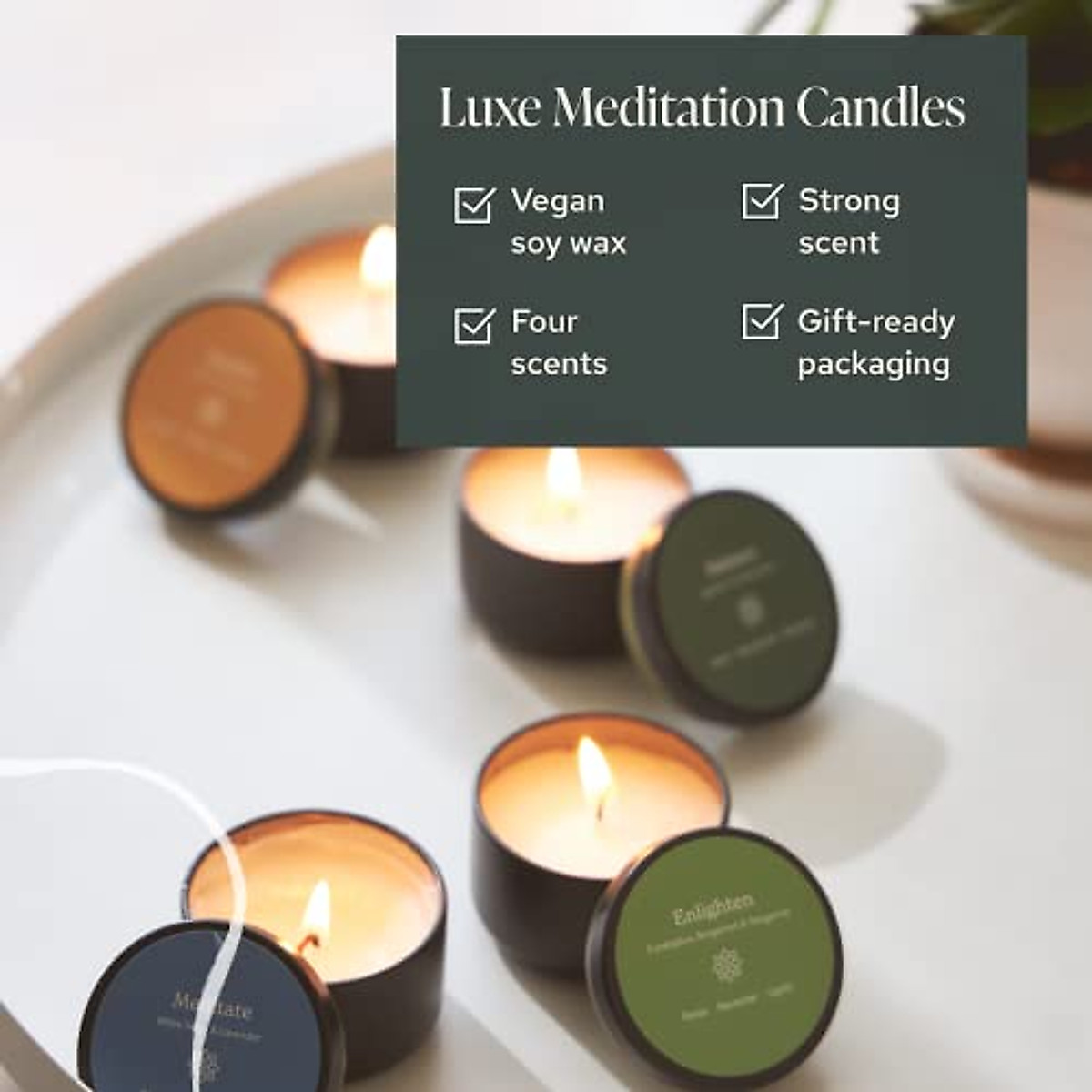 Mindful & Modern Natural Candle Gift Set | Palo Santo & Balsam Fir, Sage & Lavender, Ginger & Lemongrass, Eucalyptus, Bergamot & Tangerine | Stress Relief Aromatherapy Candles | Scented Home Fragrance
