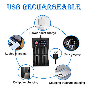 18650 Battery Charger 2 Bay Smart Universal USB Charger for 3.7V Rechargeable Lithium Li ion Batteries Compatible 18650 26650 21700 10400 14500 16340 16650 18500 Battery Charger(No Battery)