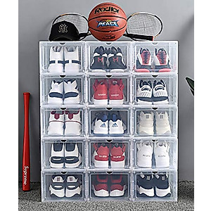 Storage Shoes Box Stackable Clear Plastic Organizer for Sneakers Collection Plastic Storage Container Set of 4 (Transparent)