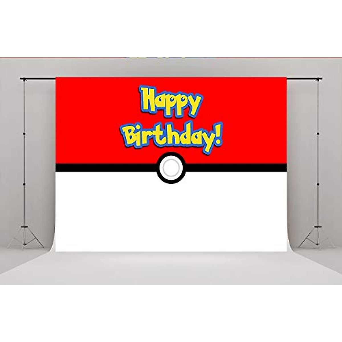 7X5ft Cartoon Video Game Birthday Photography Backdrops Magical Pet Red and White Ball Photo Background Party Table Banner Back Drop Decor