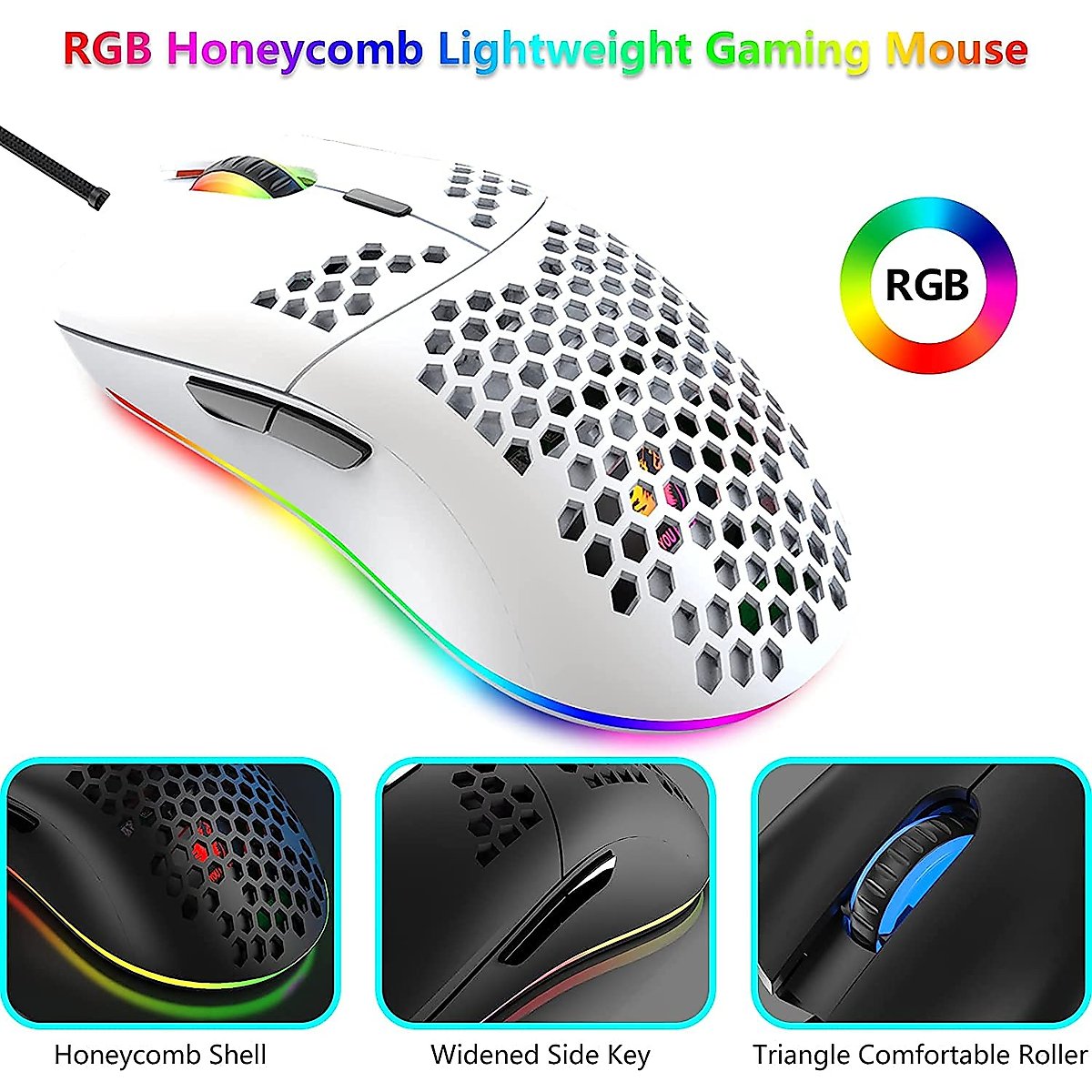 60% Mechanical Gaming Keyboard and Mouse Combo RGB Backlight Ultra-Compact Ergonomic Anti-ghosting 68 Keys 6400DPI Silent Honeycomb Mice Type-C Wired for Computer Mac Gamer