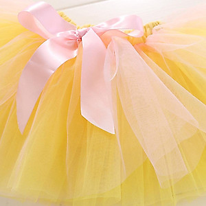 IBTOM CASTLE Baby Girls 1st Birthday Cake Smash 3pcs Outfits Set Cotton Romper bodysuit+Tutu Dress+Flower Headband Princess Skirt Clothes Yellow smile Sun One Size