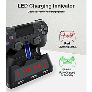 PS4 Controller Charging Dock Station, 4 in 1 PS VR Motion Move Controller Charger Station, Fast Playstation 4 Controller Charger with LED Indicator Compatible with PS4/Slim/PS4 Pro/PS VR Charging Dock