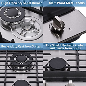 12 Inch Gas Cooktop, Built-in Stainless Steel 2 Burners Gas Stovetop LPG/NG Convertible Gas Stove Dual Fuel Gas Hob for RVs, Apartments, Outdoor DT223-01