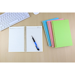 Aacehlh Spiral Notebook Journal,5.5" x 8.5" Plastic Hardcover College Ruled Notebook with 4 Colors,80 Sheets / 160 Pages Per Journal for Work,Study and Notes (light green,light blue,yellow,pink).