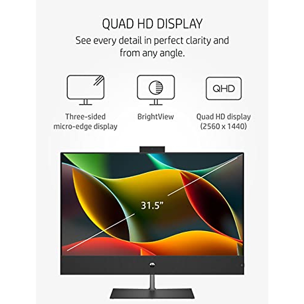 HP Pavilion 31.5 inch All-in-One Desktop PC, Intel Core i5-12400T Processor, Intel UHD Graphics, 16 GB RAM Memory, Windows 11 Home Operating System (32-b0010, Sparkling Black)