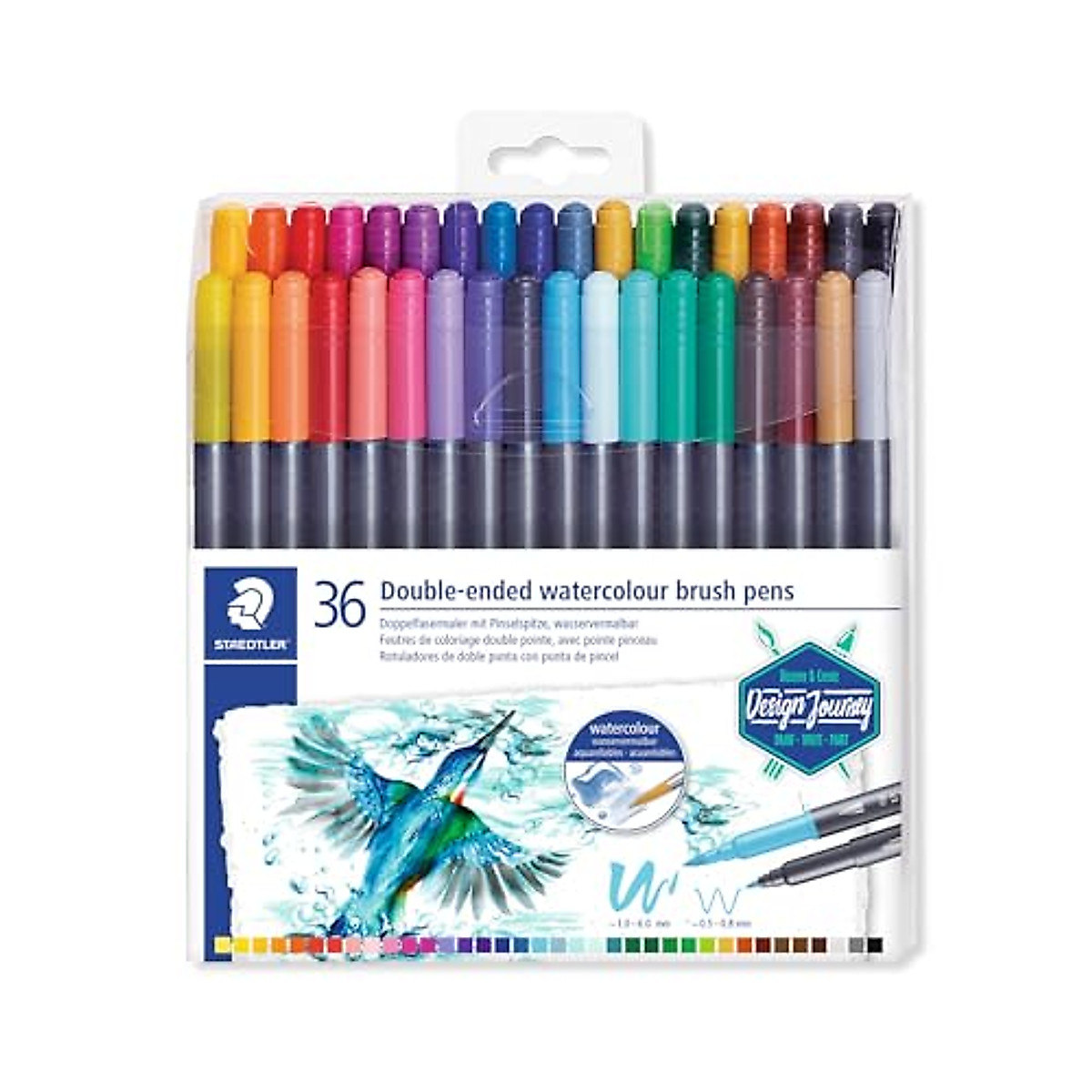 Staedtler 3001 TB36 ST Double-Ended Watercolour Brush Pen, 36 Count (Pack of 1), Multicolor