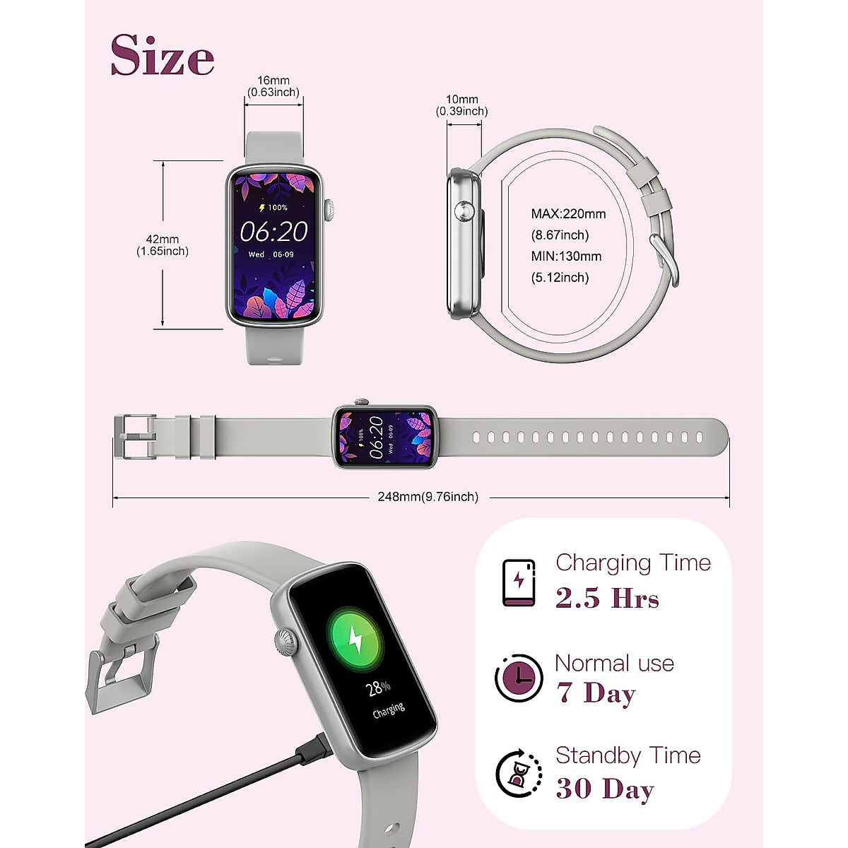 SHANG WING Smart Watches for Women Compatible with iPhone Android Phones, LYNN2 Women's Watch Fitness Tracker Watch Reloj para Mujer with Heart Rate Monitor Pedometer Sleep Tracker Waterproof Gray