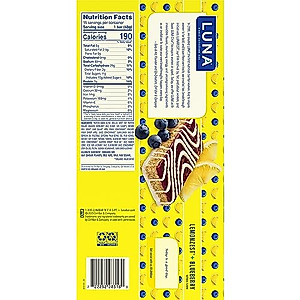 LUNA Mash-Ups - LemonZest + Blueberry Flavor - Gluten-Free - Non-GMO - 7-9g Protein - Made with Organic Oats - Low Glycemic - Whole Nutrition Snack Bars - 1.69 oz. (15 Count)