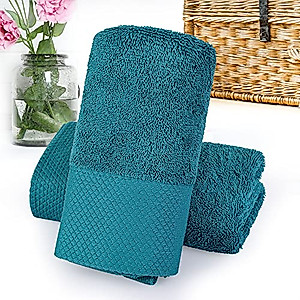 PiccoCasa 100% Cotton Hand Towels, 2 Pack Thick Face Towel Set Design, Super Soft and Highly Absorbent Hand Towel for Bathroom (Teal, 16 x 30 Inch)