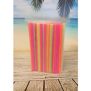 200 count 12" Disposable Drinking Neon Wide Mouth Drinking Straw for Smoothies