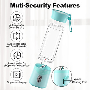 COKUNST 18oz Portable Blender, USB Rechargeable Personal Size Blenders, Smoothie Blender with 6 Blades for Protein & Shakes, Mini juicer with Extra Handle Lid for Travel Sports Outgoing