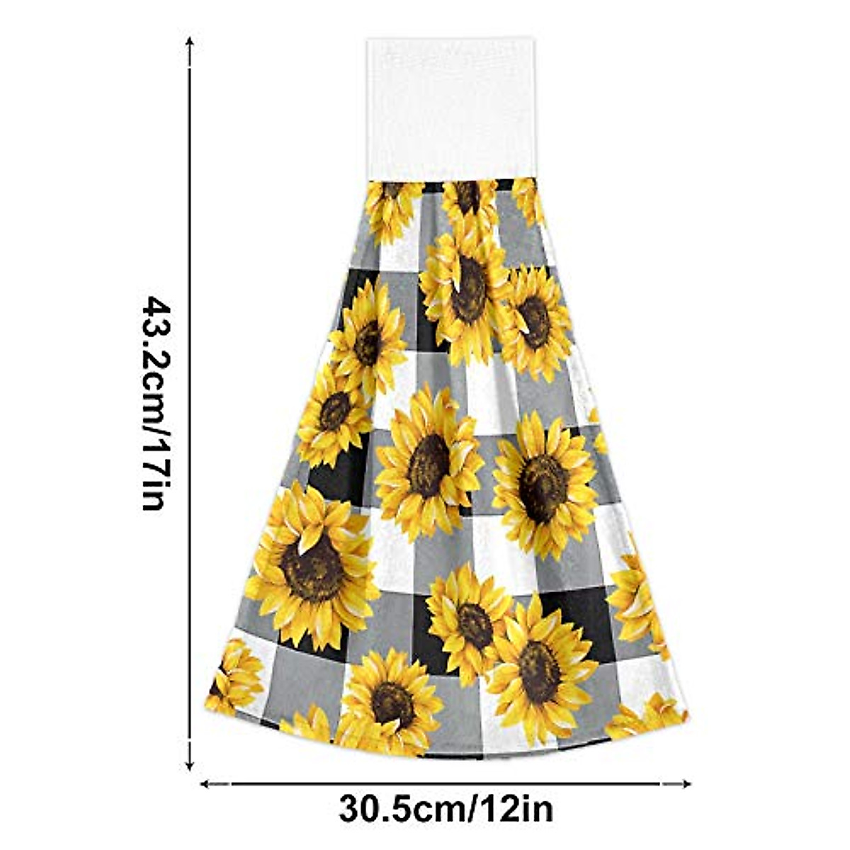 Sunflower Pattern Hanging Kitchen Towels 2 Pieces Spring Hand Bath Towels Black White Buffalo Plaid Dish Cloth Tie Towels for Tabletop Home