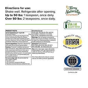 Terry Naturally Animal Health Omega Skincare - 8 fl oz - with Omega-3, -6, -9, Flax, Pumpkin, Sunflower & Sesame Seed Oil - Canine Only - 47 Servings