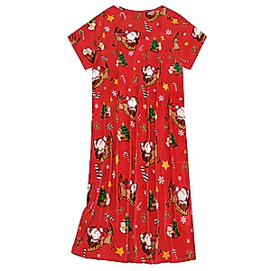American Trends Christmas Sleep Shirts for Women Green Christmas Dress Cotton Sleep Dress Women Christmas Pajamas Dress Short Sleeve Red Sleepwear Night Shirts for Sleeping Santa Claus L