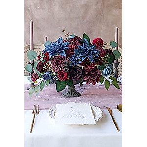 Udoula Burgundy Artificial Flowers Combo Pack, Faux Navy Blue Flowers Wedding Combo for DIY Wedding Bouquets Combo Arrangements Party Bridal Baby Shower centerpieces