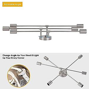 BrkNit 6-Light Modern Sputnik Chandeliers, Silver Mid Century Semi Flush Mount Ceiling Light Fixtures with E26 Base, Industrial Vintage Kitchen Farmhouse Light for Dining Room Bedroom Living Room