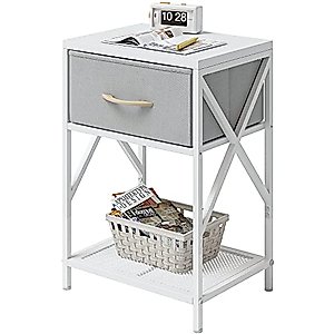 CubiCubi Nightstand with Fabric Storage Drawer, X-Design End Table for Bedroom, Small Side Table for Living Room, Sofa Couch, White