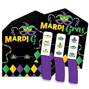 Big Dot of Happiness Colorful Mardi Gras Mask - Masquerade Party Game Pickle Cards - Pull Tabs 3-in-a-Row - Set of 12
