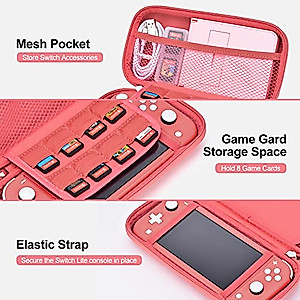innoAura Switch Lite Case 15 in 1 Switch Lite Accessories Bundle with Switch Lite Carrying Case, Switch Game Case, Switch Lite Screen Protector, Switch Stand, Switch Thumb Grips (Coral)
