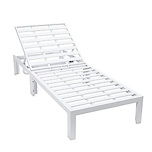 LeisureMod Chelsea Modern White Aluminum Chaise Lounge Outdoor Patio Chair with Side Table & Cushions Set of 2, Green