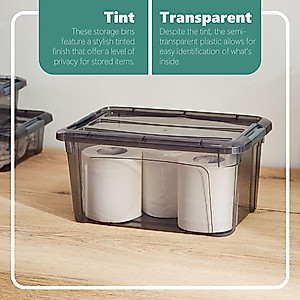 Tribello 6 Quart Storage Containers with Lids, Plastic Storage Bins with Latching Lids For Organizing - Tinted - (11.5’ x 8” x 6”) - Set of 4 - Made in EU