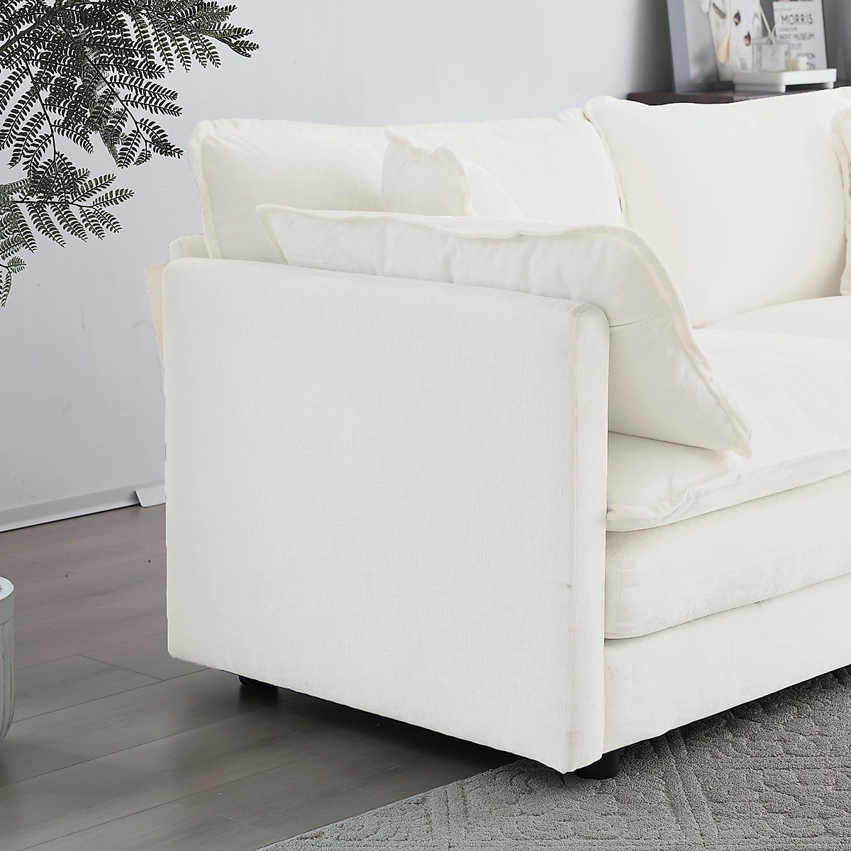 WILLIAMSPACE 76.7" Sectional Sofa Couch for Living Room, Modern Upholstered Loveseat Sofa with Ottoman, 2 Seater L-Shaped Sectional Couch for Apartment Small Space, Chenille Fabric (Cream White)