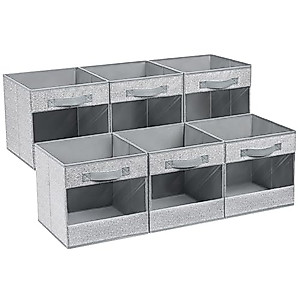 DIMJ Cube Storage Bin, 6 Pack Collapsible Storage Bins, Cube Storage Organizer with Window, Fabric Storage Bins for Shelves, Closet Baskets for Clothes, Toys, Books (Light Grey)