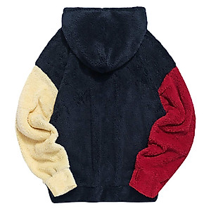 ZAFUL Fuzzy Pullover Hoodie Long Sleeve Contrast Color Sherpa Outwear Sweatshirt Tops with Pocket Cadetblue S