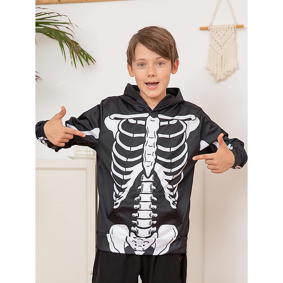 Lovekider Halloween Hoodies for Boys Girls 11-13 Years Old Scary Hooded Pullover 3D Skeleton Sweatshirts without Fleece