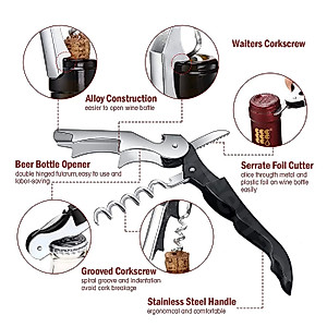 WICKS & WINE STAINLESS STEEL WINE ACCESSORY GIFT SET - BOTTLE OPENER, DRIP RING, BOTTLE STOPPER, WINE POURER