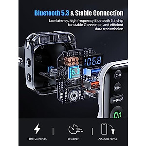 LENCENT Bluetooth 5.3 FM Transmitter,PD 30W & QC3.0 Fast Charger Bluetooth car Adapter,Hi-Fi Music/Clear Calling car FM Bluetooth Adapter