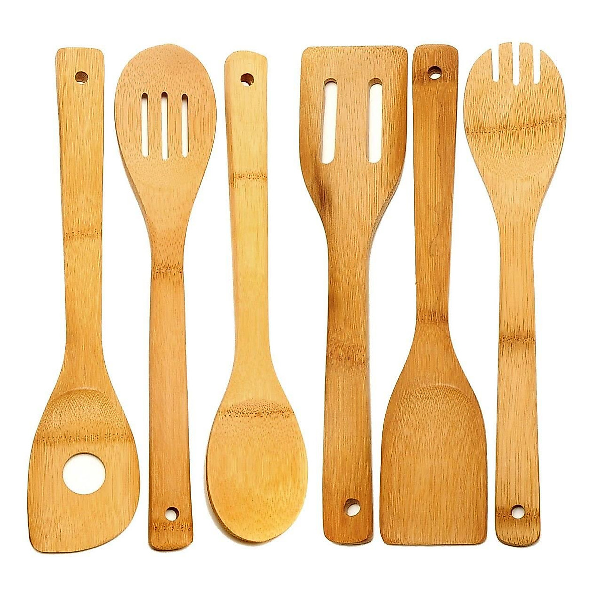 Perfectware Wooden Spoon and Spatula Set. Pack of 6. 6-Piece Bamboo Utensil Set.Wood Spatula Spoon Nonstick Kitchen Utensil Set. Perfect Christmas Gifts. Wooden Utensils
