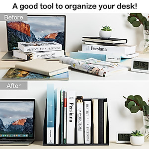 Deli Collapsible Magazine File Holder, Desk Organizer Document Folder for Office Organization and Storage, 4 Vertical Compartments, Dark Grey