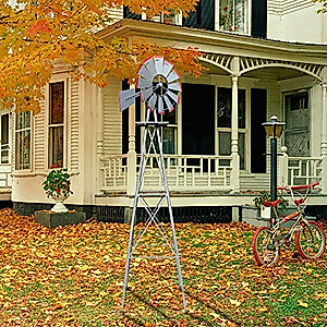 VINGLI Upgrade 8FT Ornamental Windmill Backyard Garden Decoration Weather Vane, Heavy Duty Metal Wind Mill w/ 4 Legs Design, Grey