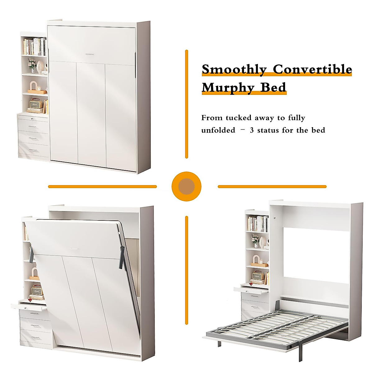 Tatub Murphy Bed Full Size, Murphy Bed Cabinet Bed, Wall Bed with Shelves and Drawers, Murphy Cube, Hide a Bed on a Cabinet, Space Saving, No Box Spring Required