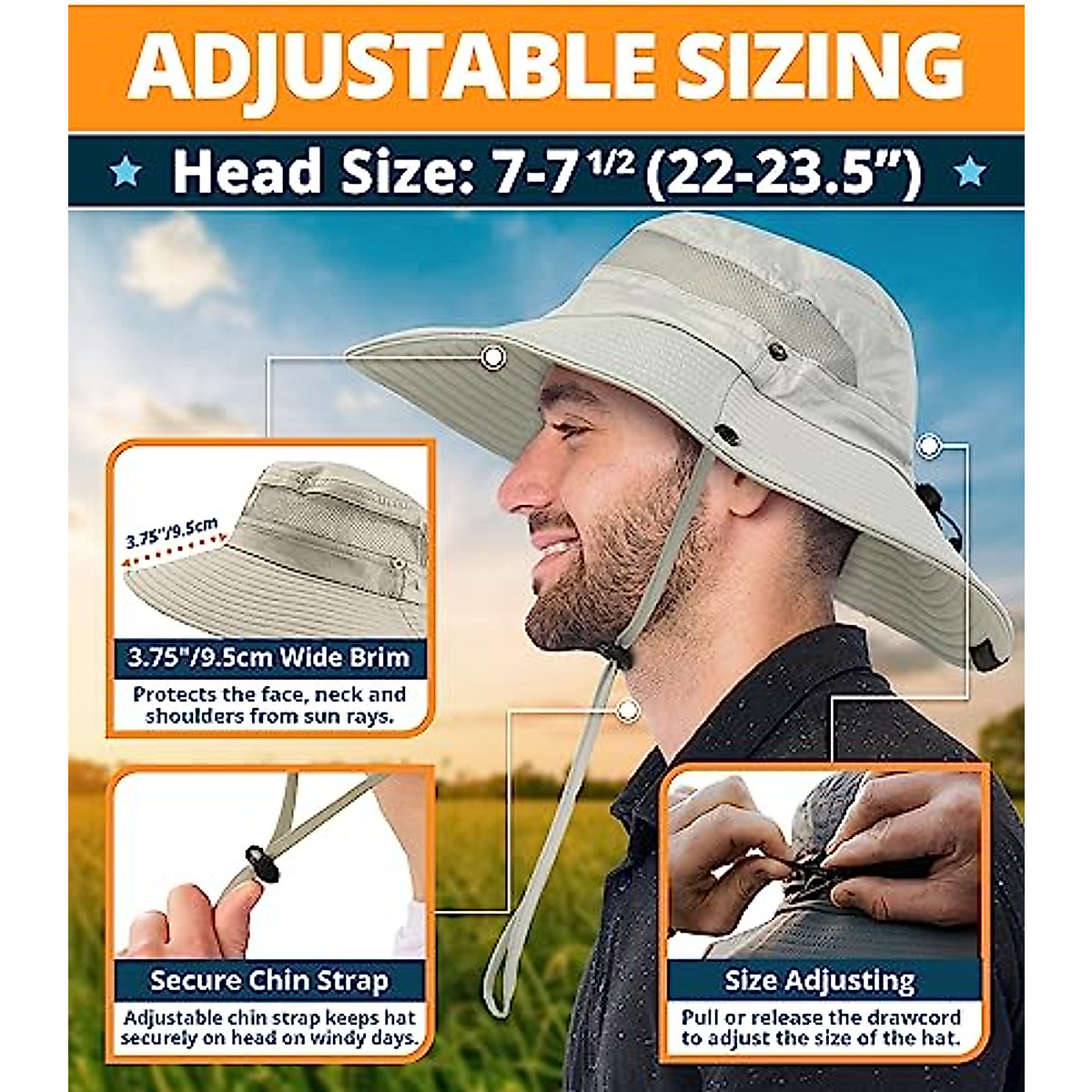 GearTOP Wide Brim Sun Hat for Womens and Mens Sun Hats - UV Protection Fishing Hat Safari Hat for Hiking Gardening & Beach Beige