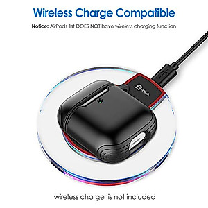 JETech Case Cover for AirPods (1st & 2nd Generation), PC and TPU, Protective Skin with Keychain (Black)