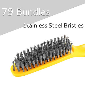 Chanharm Stainless Steel Wire Brush 2 Pcs | 79 Bundles of bristles, 10.5" Plastic Contoured Handle | Heavy Duty Scratch for Cleaning Rust & Dirt Before Welding, Dust and Paint Scrubbing (LWH-2SP)