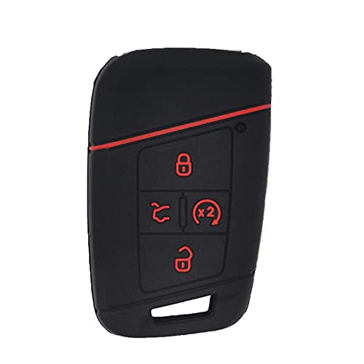 LemSa 2Pcs 4 Buttons Rubber Smart Key Fob Cover Case Shell Remote Keyless Protector Bag Holder for 2021 2020 2019 VW Volkswagen Tiguan Atlas Jetta Passat Golf Alltrack Push Start, Red Blue Buttons