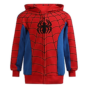 Marvel Avengers Captain America and Spider-Man Boys Zip-Up Hoodie for Toddlers and Big Kids Red
